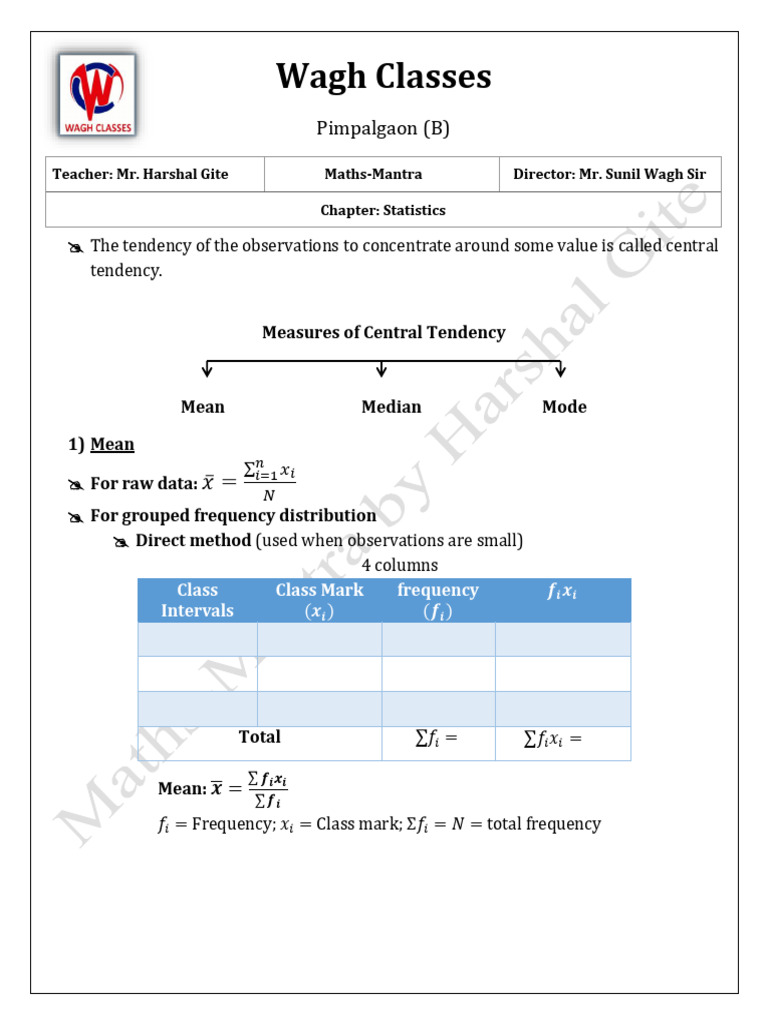 Maths Mantra (Statistics) | PDF | Mean | Descriptive Statistics