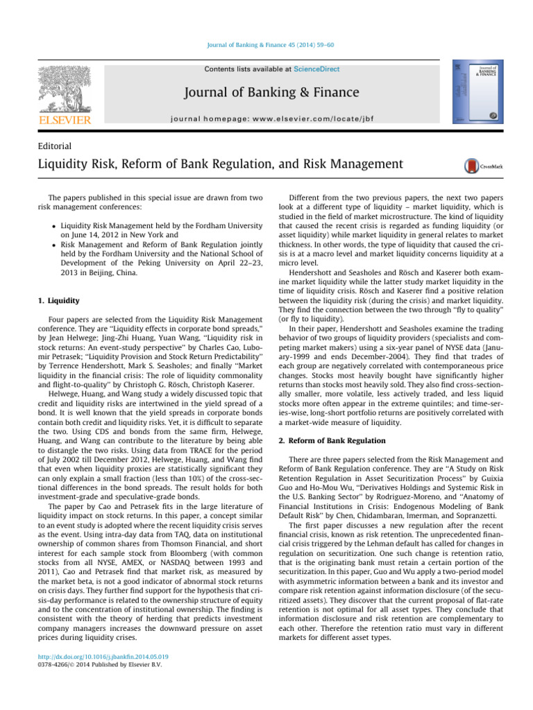Liquidity Risk Reform of Bank Regulation and Ri 2014 Journal of Banking ...