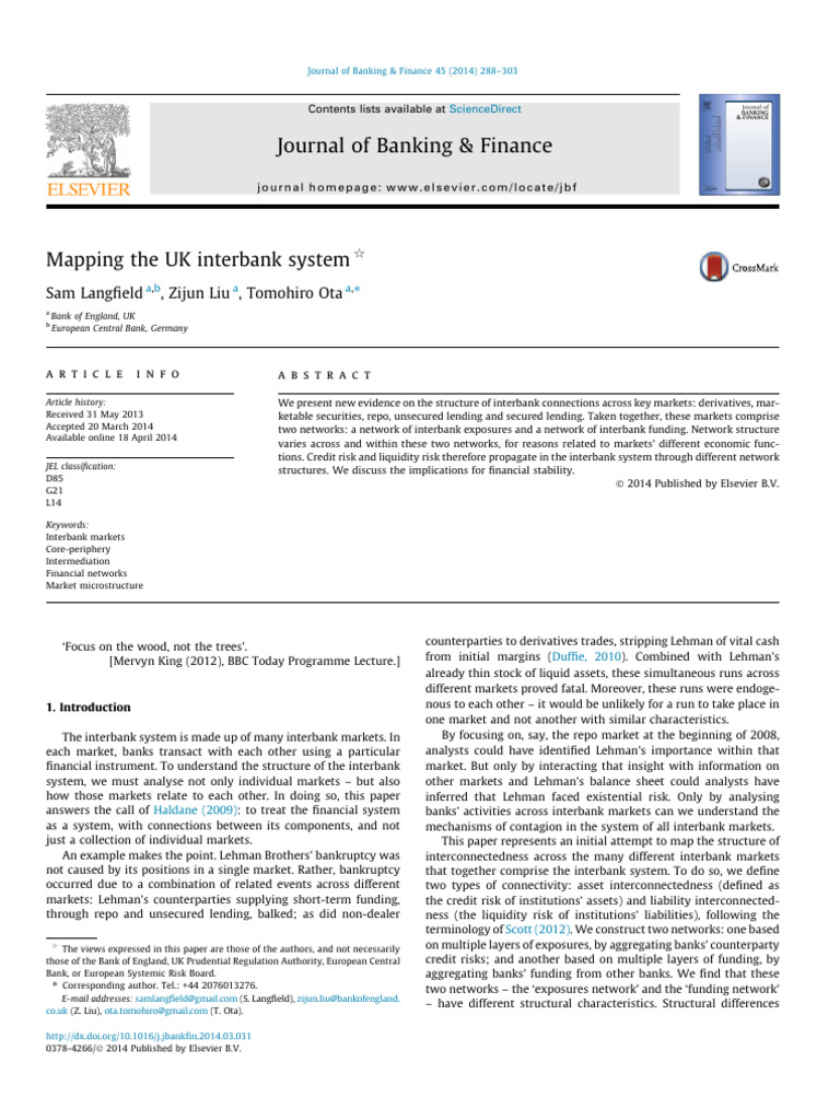 Mapping the UK Interbank System 2014 Journal of Banking Finance | PDF ...