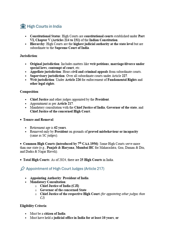 High Courts and Subordinate Courts Polity | PDF | Judge | State Court ...