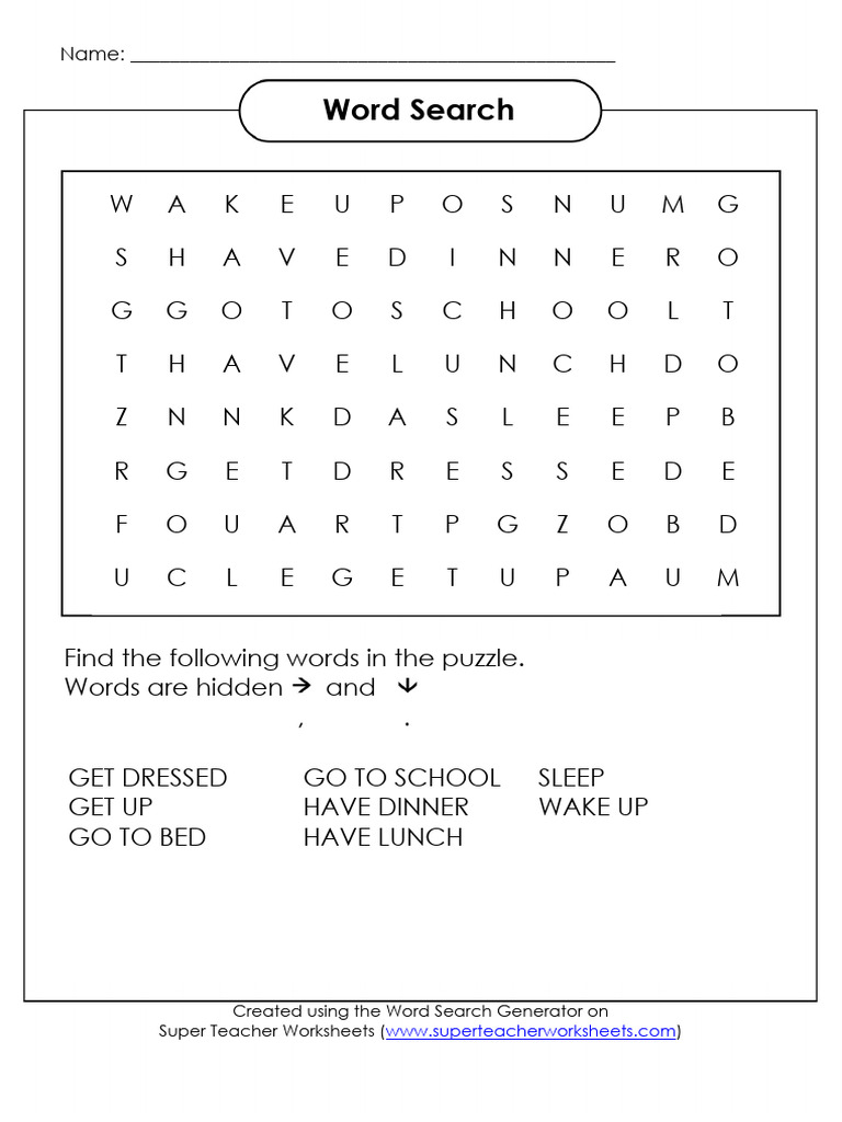 Kids' Daily Routine Word Search | PDF | Word Search | Word Puzzles