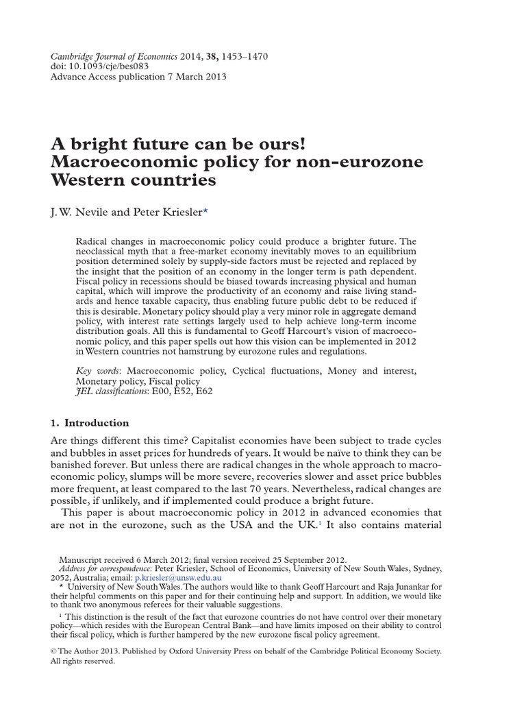 A Bright Future Can Be Ours! Macroeconomic Policy For Non-Eurozone ...