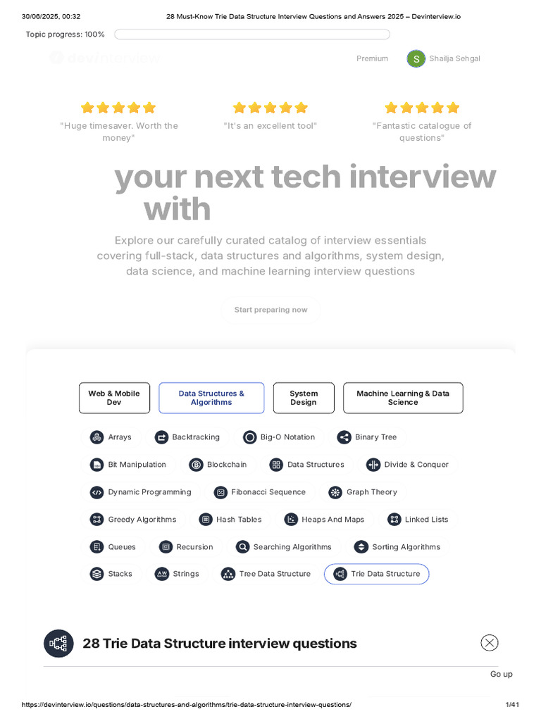 28 Must-Know Trie Data Structure Interview Questions and Answers 2025 – Devinterview.io | PDF ...