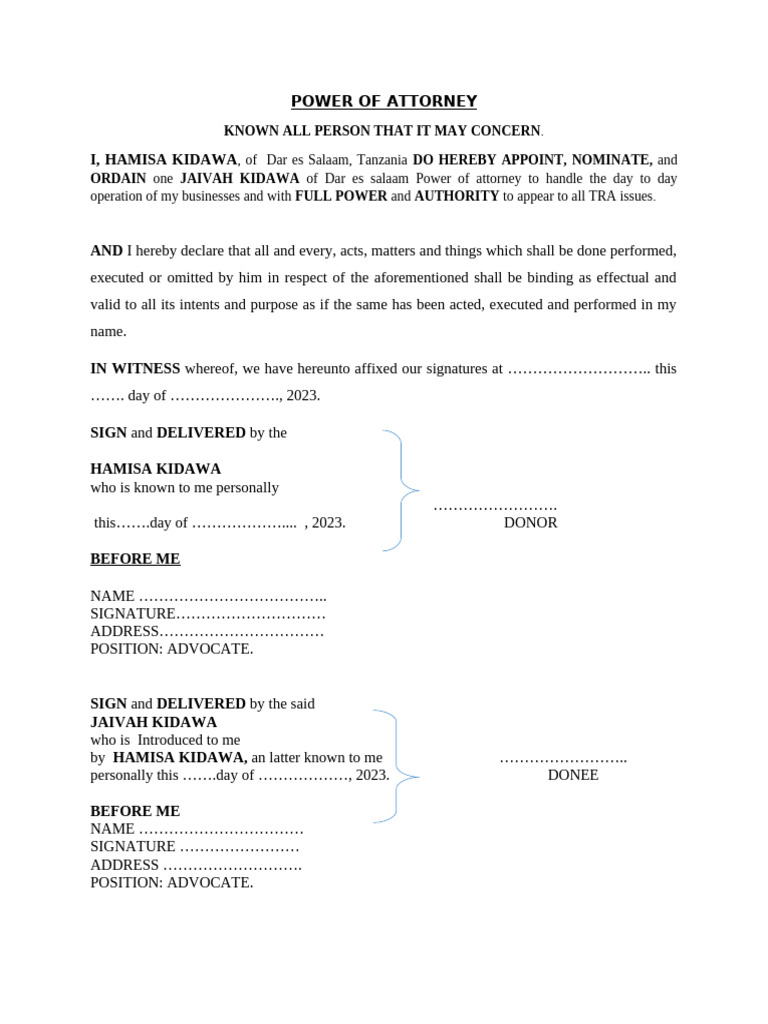 Power of Attorney Document Template | PDF