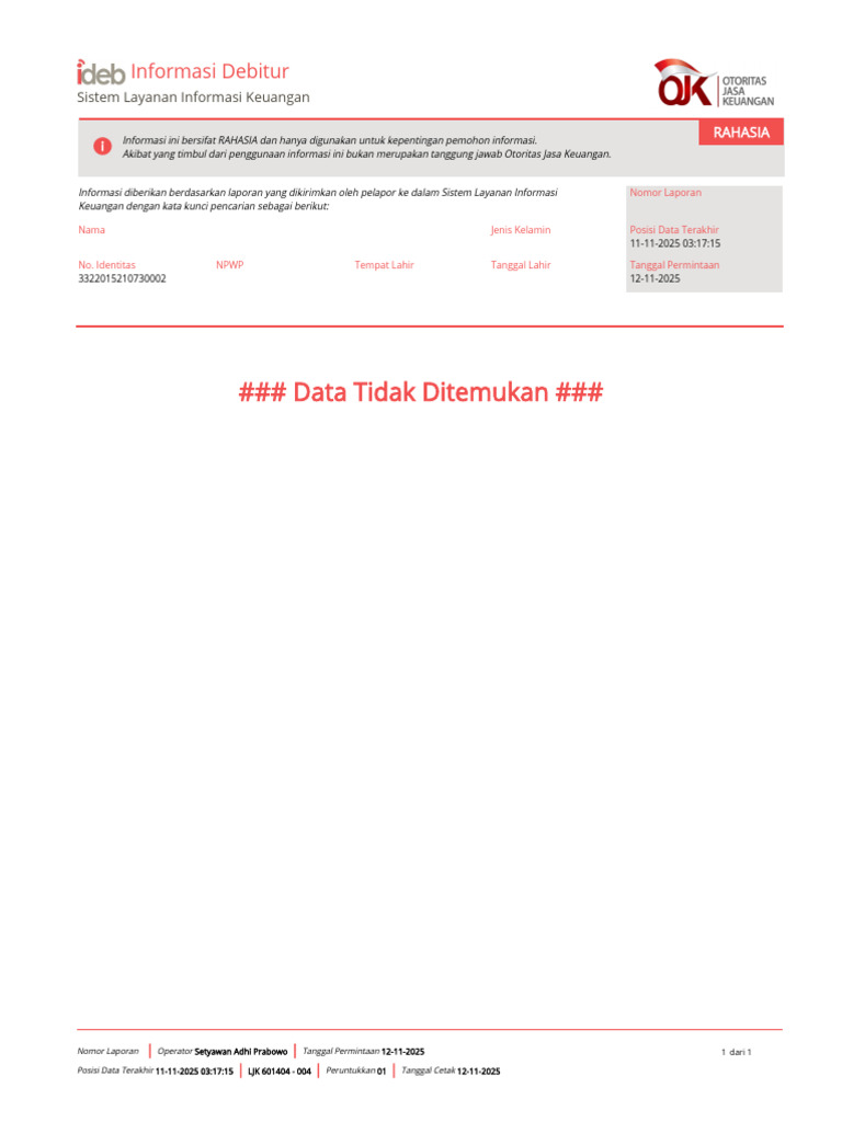 Informasi Debitur Rahasia OJK | PDF