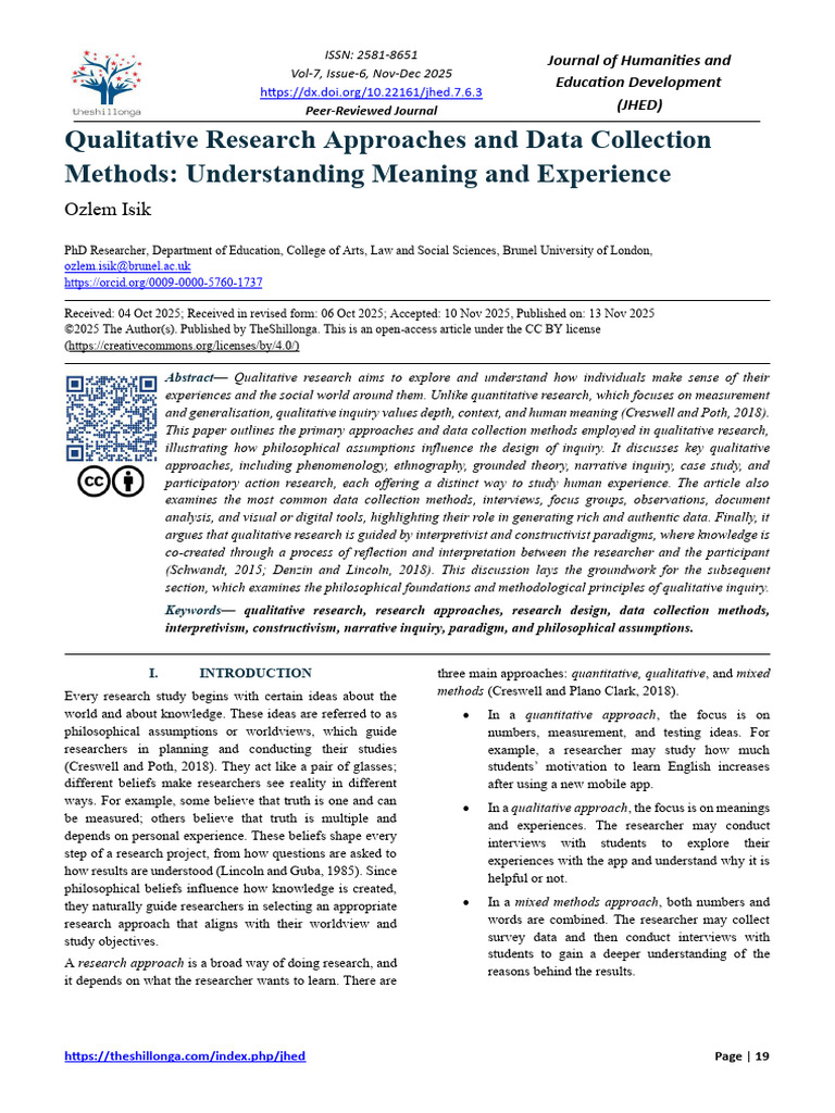 Qualitative Research Approaches and Data Collection Methods ...