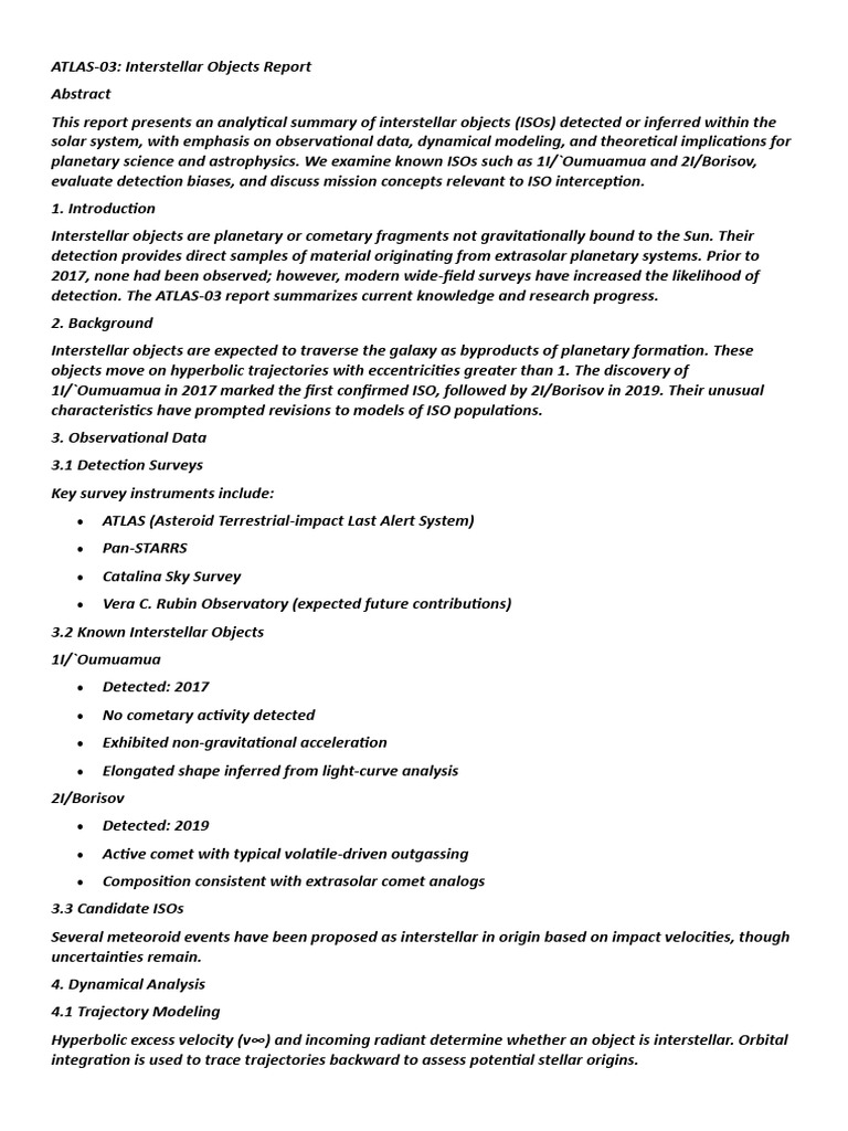 ATLAS-03 Interstellar Objects Report | PDF | Comet | Astronomical Objects