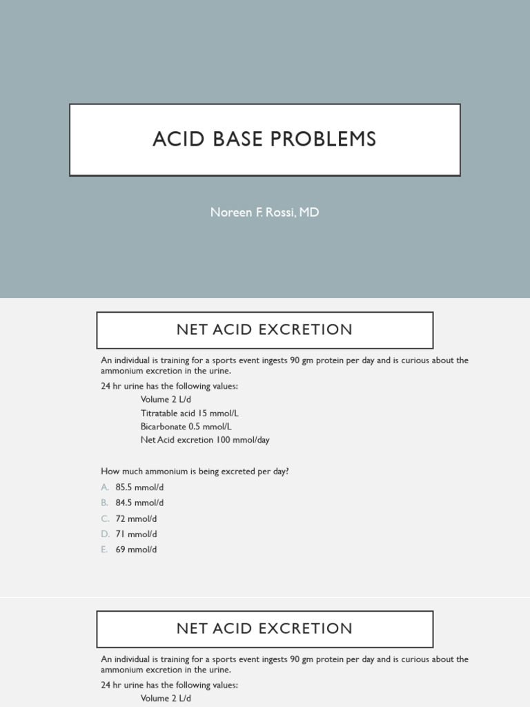 Acid Base & Water Problems | PDF | Bicarbonate | Diseases And Disorders