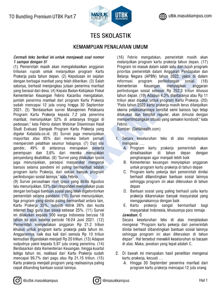 Try Out Utbk Snbt 2023 Part p07 (7 Subtes) - Saintek | PDF