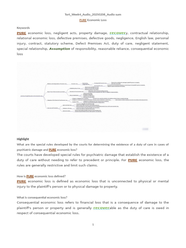 Tort Week4 Pure Economic Loss Audio 20250206 Overall | PDF | Negligence ...