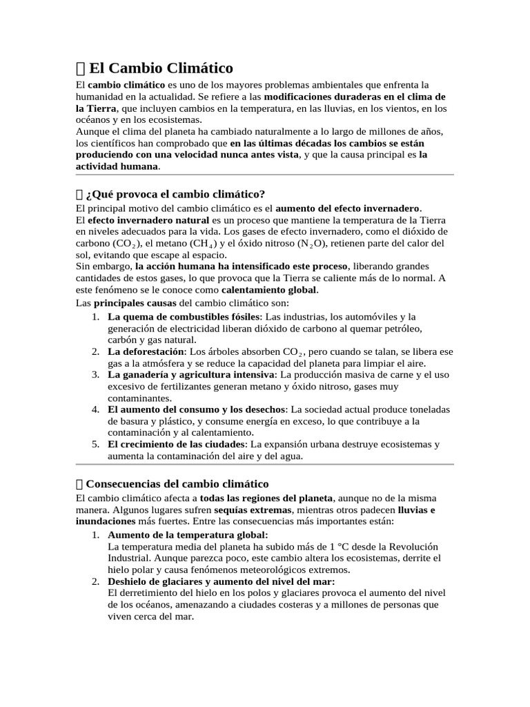 ? El Cambio Climático | PDF | Gases de efecto invernadero | Cambio ...