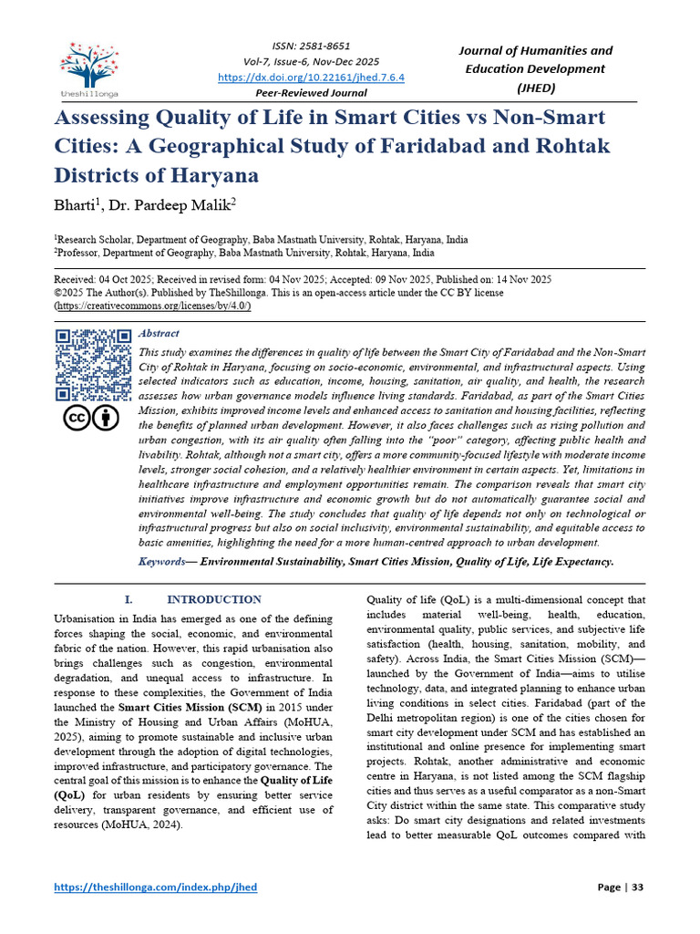 Assessing Quality of Life in Smart Cities Vs Non-Smart Cities: A ...