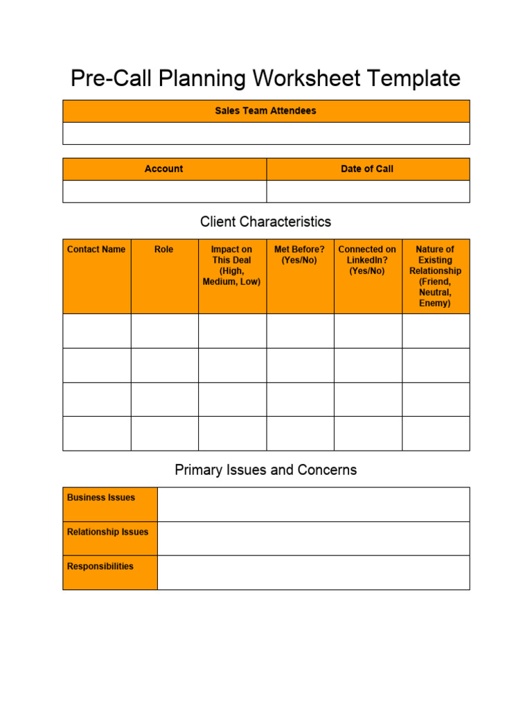 Pre-Call Planning Worksheet Template | PDF