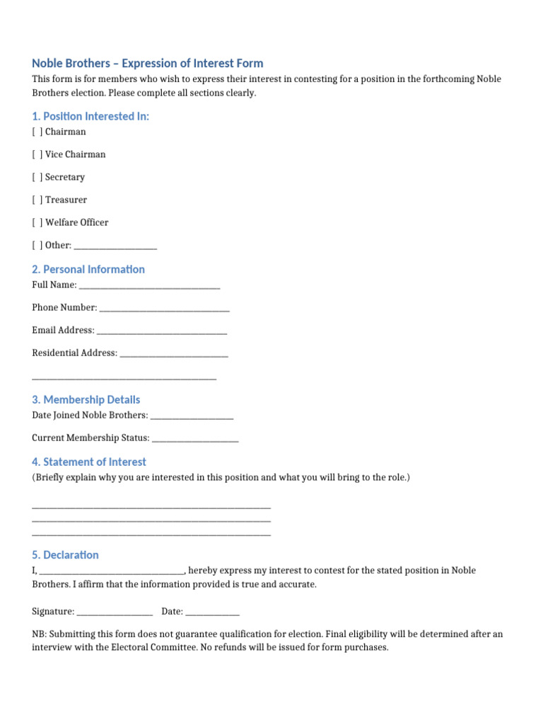 Noble Brothers Election Interest Form | PDF