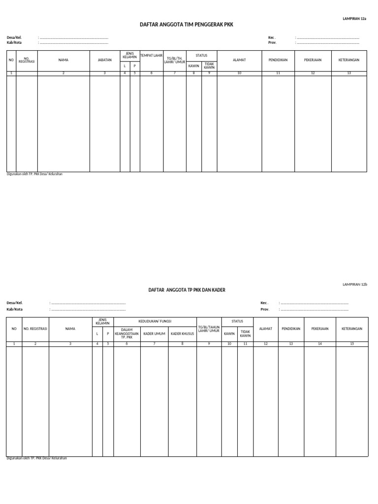 Tabel Papan Data Pkk Desa 2024 | PDF