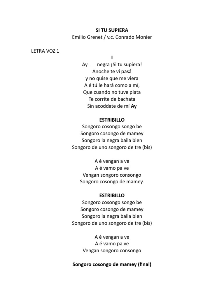 Letra de "Si Tu Supiera" de Emilio Grenet | PDF