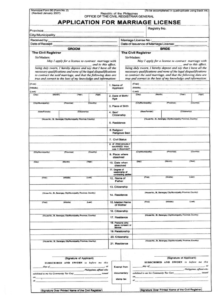 Marriage Licence Form - JPG | PDF
