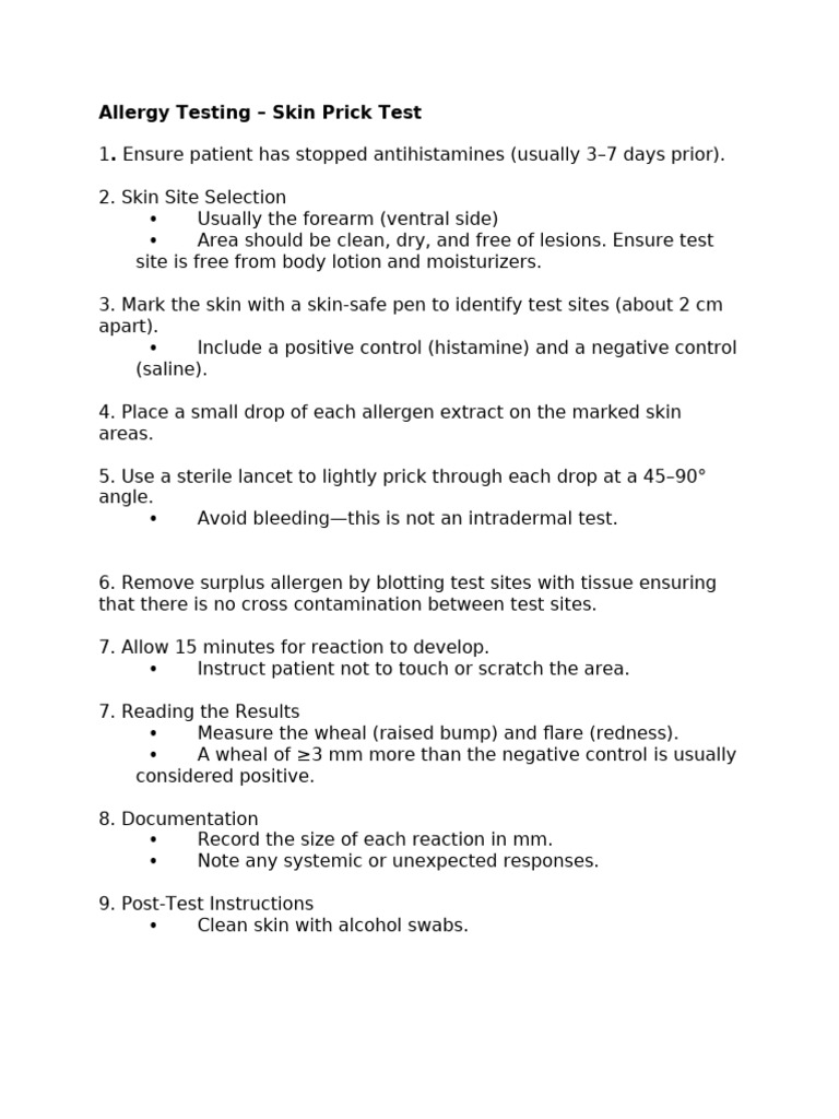 Skin Prick Allergy Testing Guide | PDF