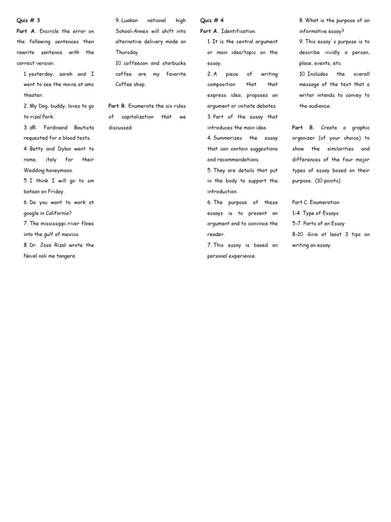 Quiz #3 and 4 | PDF | Essays | Chess