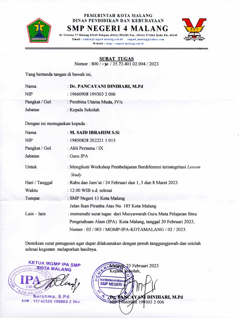 Surat Tugas MGMP | PDF