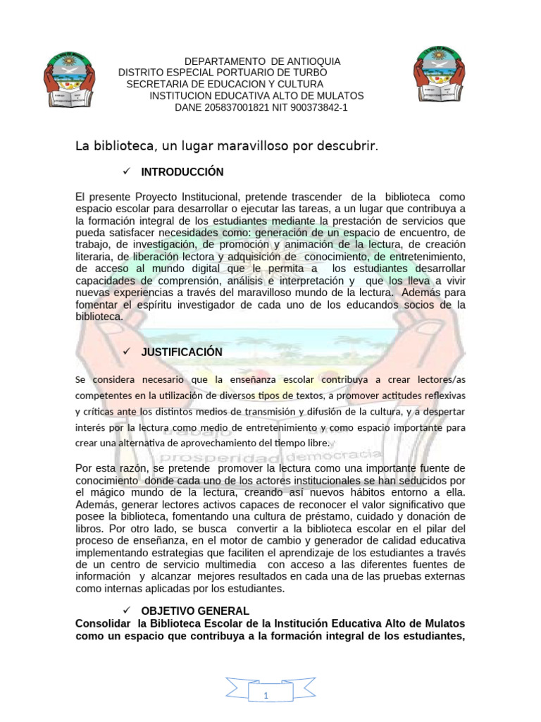 Proyecto de Biblioteca | PDF | Aprendizaje | Biblioteca escolar