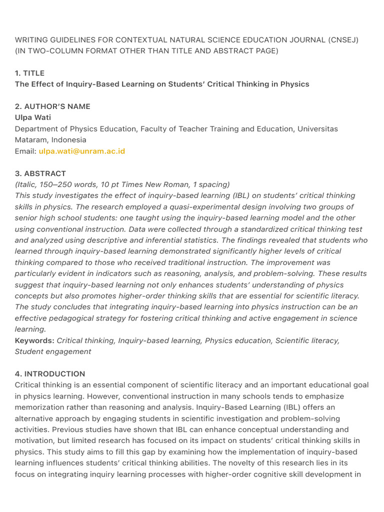 Inquiry-Based Learning in Physics Education | PDF | Inquiry Based ...