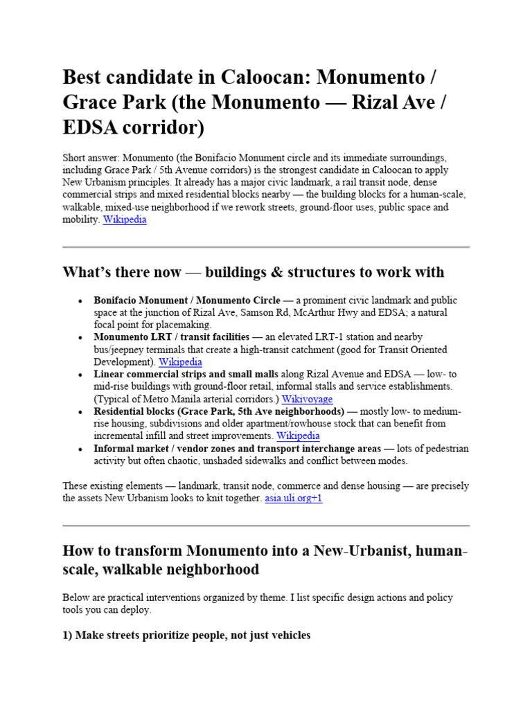 Grace Park Monumento Project | PDF | Traffic | Street