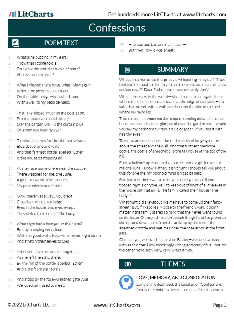 LitCharts Confessions | PDF | Metre (Poetry) | Poetry