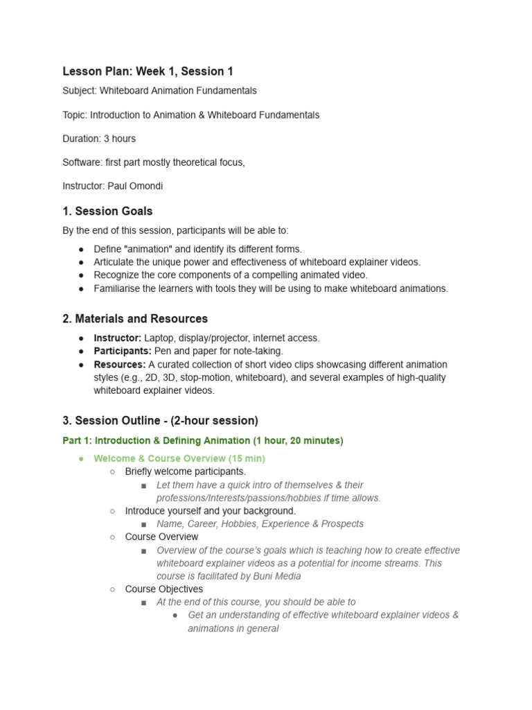 Week 1 Lesson Plan - Animation | PDF | Animation