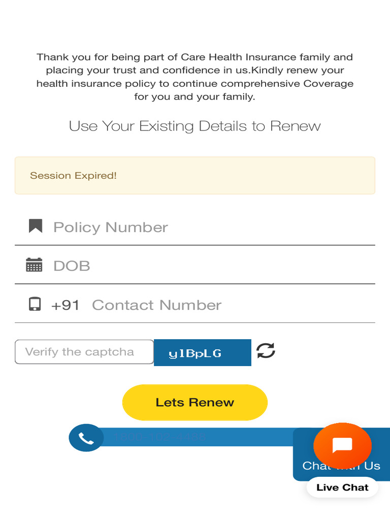 Policy Renewal Care Health Insurance Policy Renewal Payment | PDF