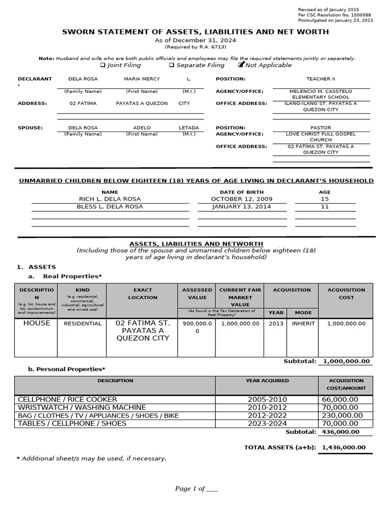 2024 SALN Form (January 2025) | PDF