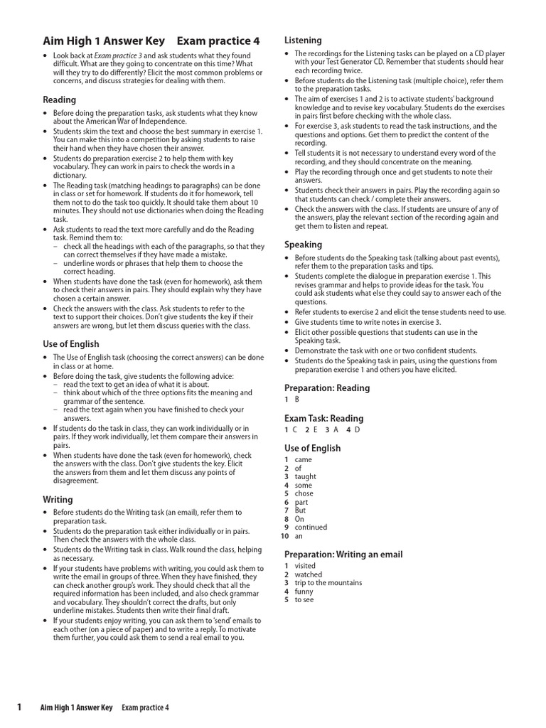 Aim High 1 Exam Practice Answer Key | PDF | Rosa Parks | Montgomery