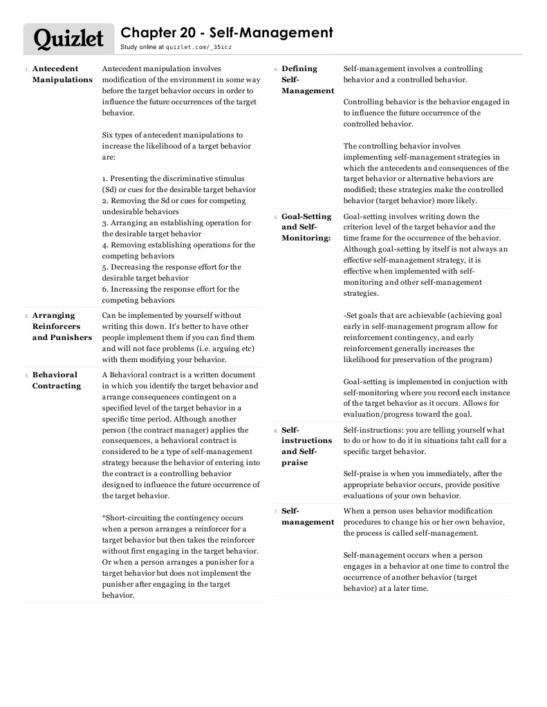 Chapter 20 - Self-Management | PDF | Reinforcement | Goal Setting
