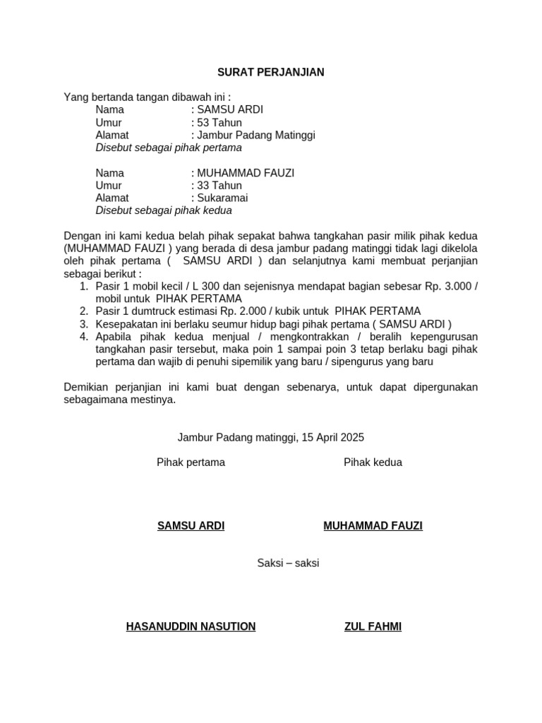 Surat Perjajian Pasir | PDF
