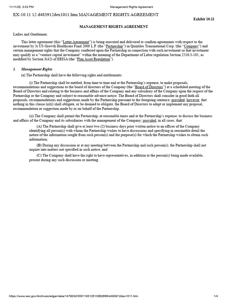 Management Rights Agreement Overview | PDF | Partnership | Board Of ...