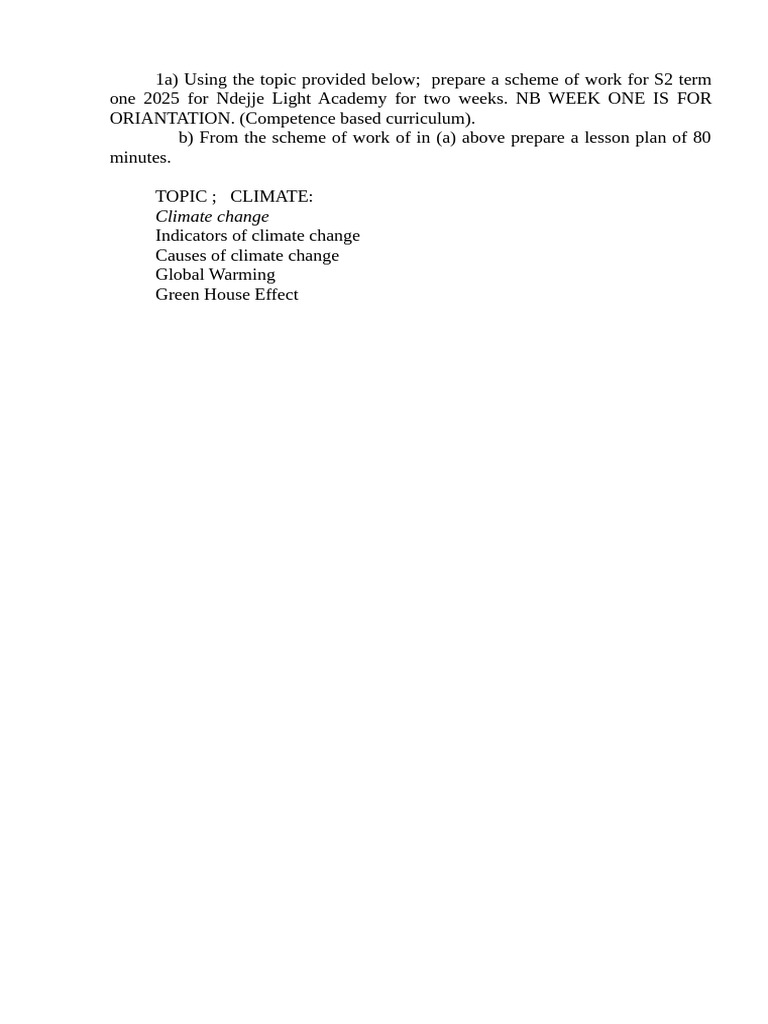 S2 Climate Change Scheme of Work 2025 | PDF