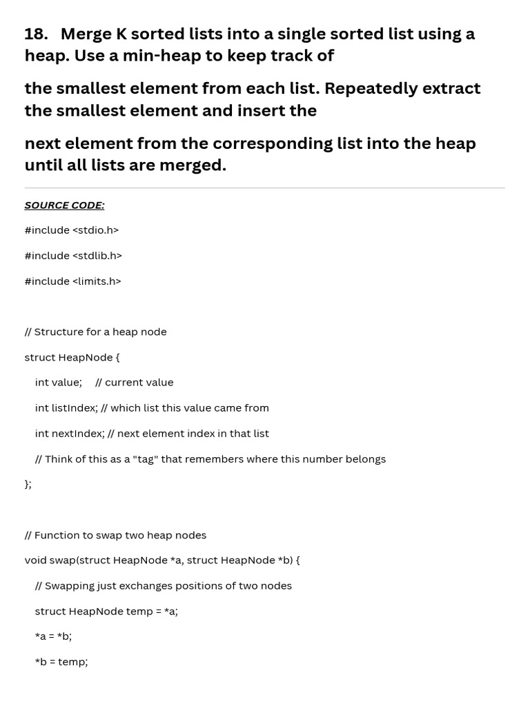 Merge K Sorted Lists Into A Single Sorted List Using A Heap | PDF ...