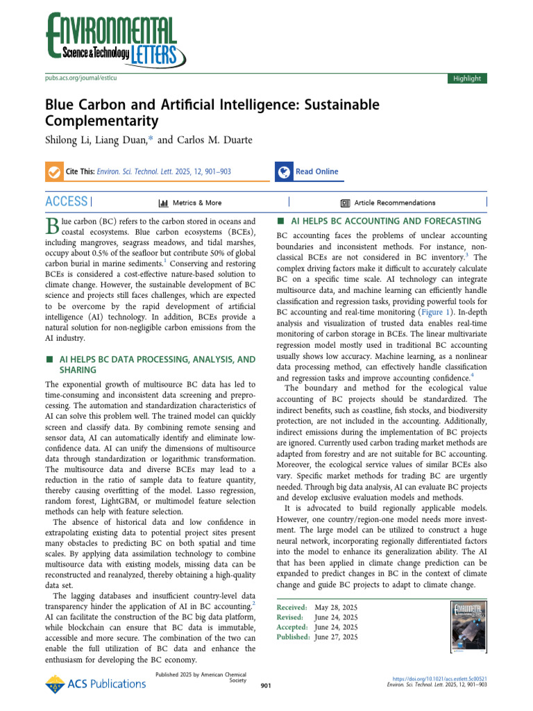 Blue Carbon and Artificial Intelligence Sustainable Complementarity ...