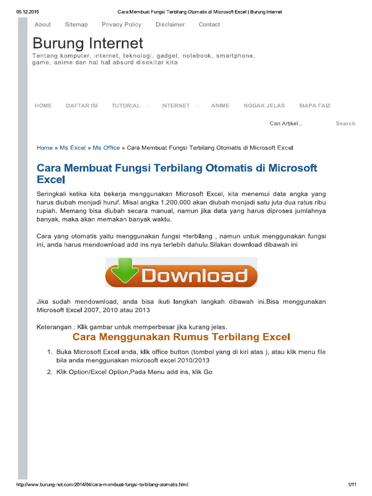 Cara Membuat Fungsi Terbilang Otomatis Di Microsoft Excel - Burung Internet | PDF