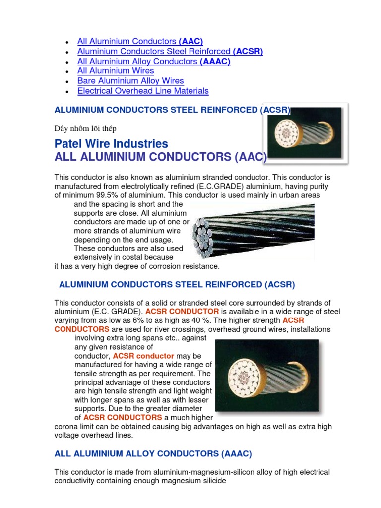 Types of Aluminium Conductors Explained | PDF | Electrical Resistivity ...