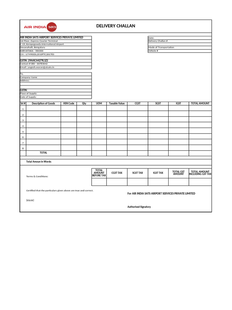 Delivery Challan Format | PDF