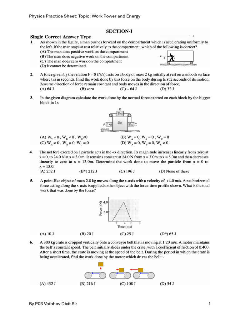 Work Power and Energy - Extra Practice Sheet PDF | PDF