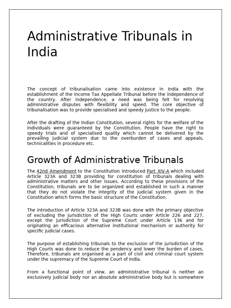Article 323A: Administrative Tribunals in India | PDF | Tribunal ...