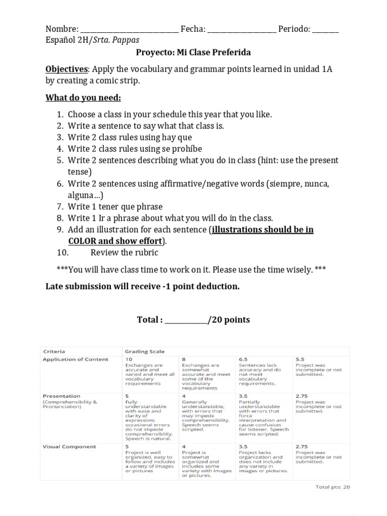 1A Proyecto - Mi Clase Favorita | PDF