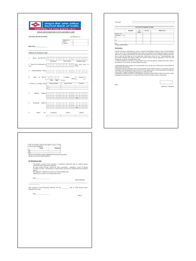 ATM Application Form | PDF | Debit Card | Banks
