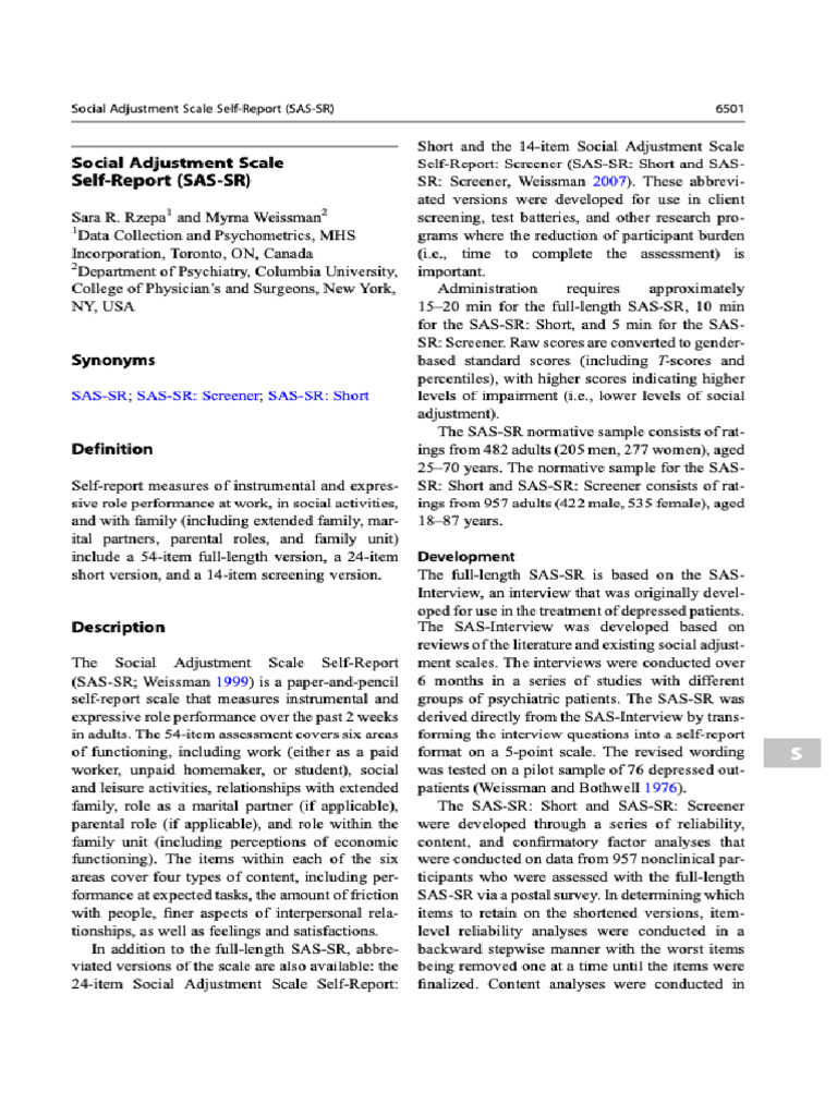 Weissman SAS-SR (eBook) | PDF | Psychometrics | Quantitative Research