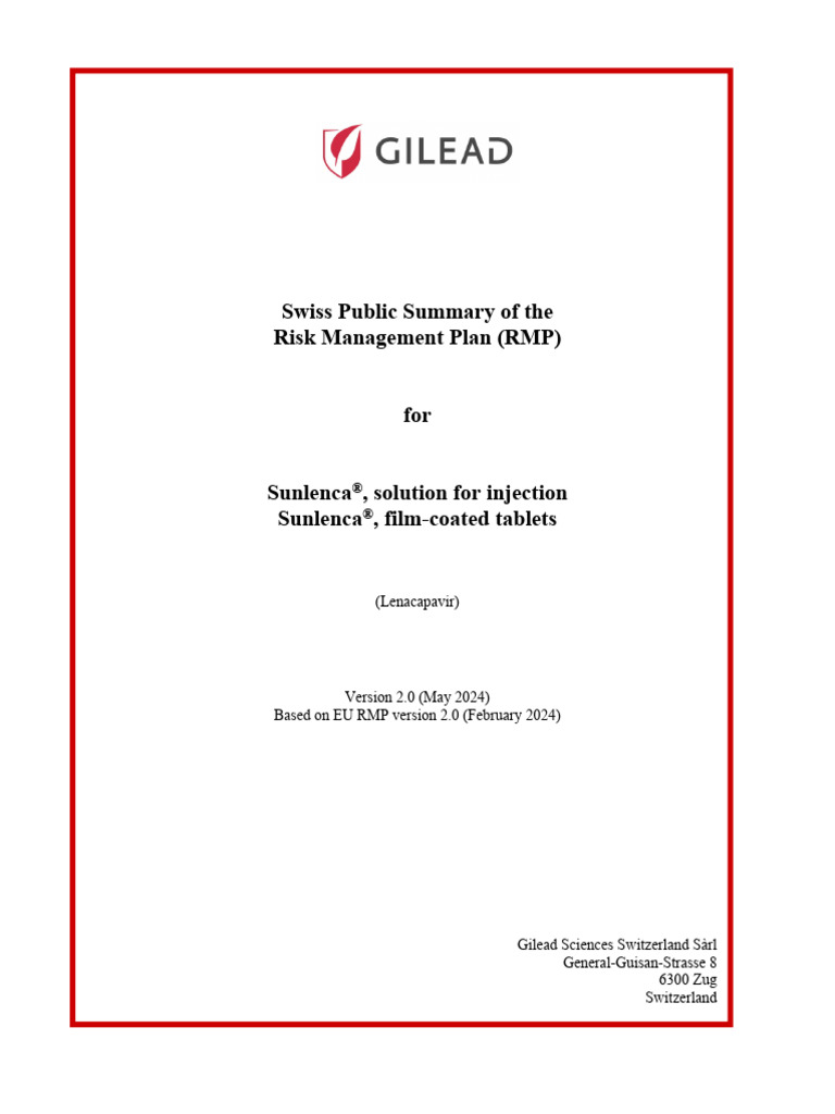 Lenacapavir_Sunlenca_Risk Management System - Swiss Summary Version 1.0 ...