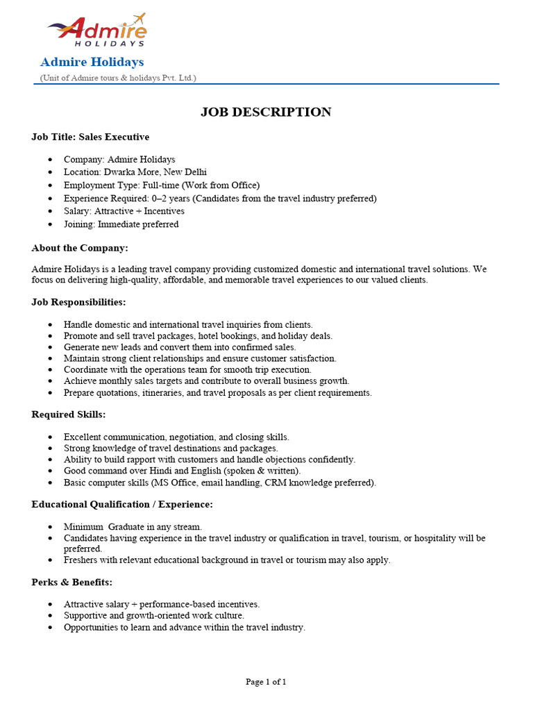 JD Sales Executive | PDF