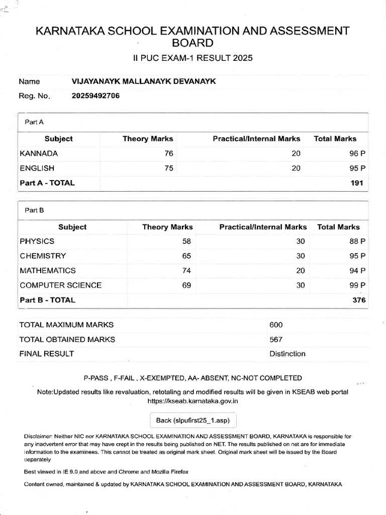 12th Marks Sheet | PDF