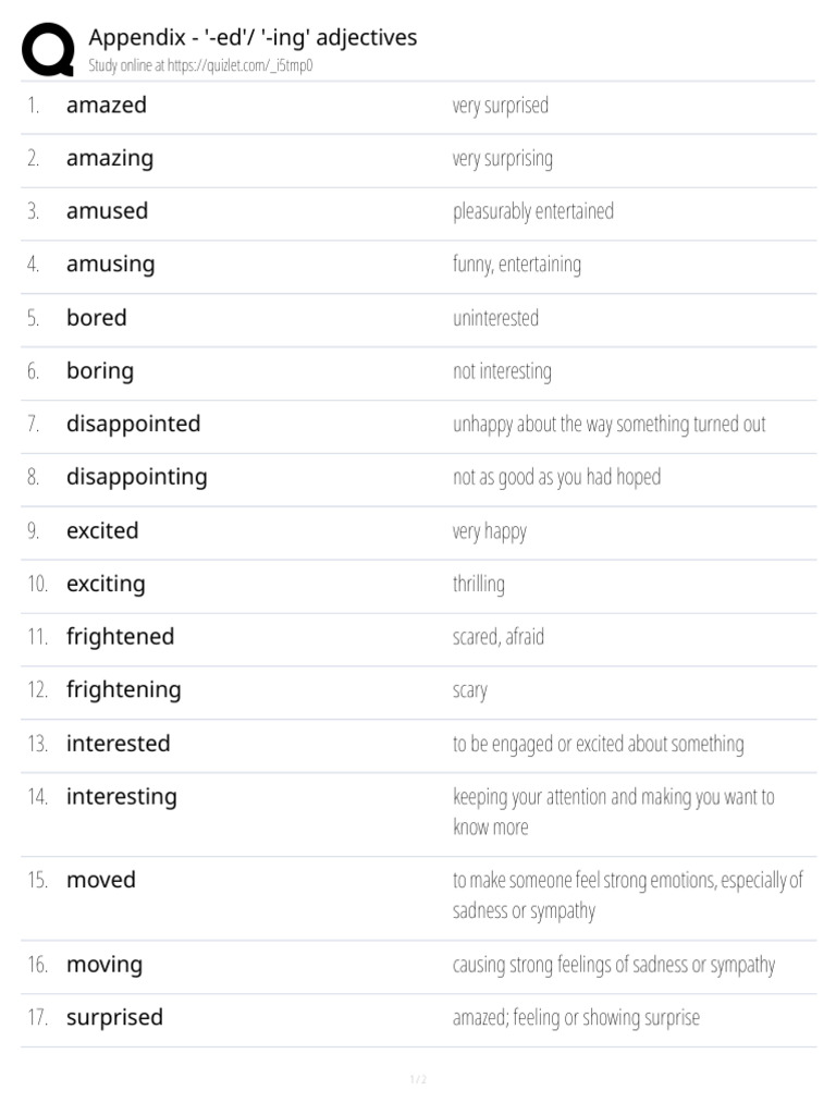 Appendix - 'Ed':'Ing' Adjectives | PDF